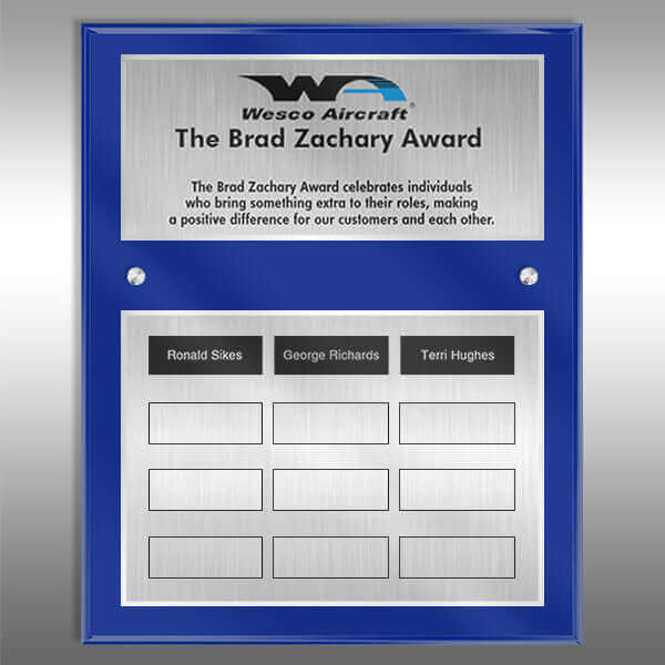 Perpetual Plaque - BlueLucite® Bl1-2P-SG12 Silver|Gold Header Plate