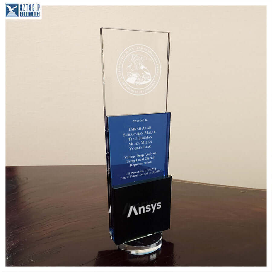 Patent Award - Optical Crystal Triscending IP Tower CP7731