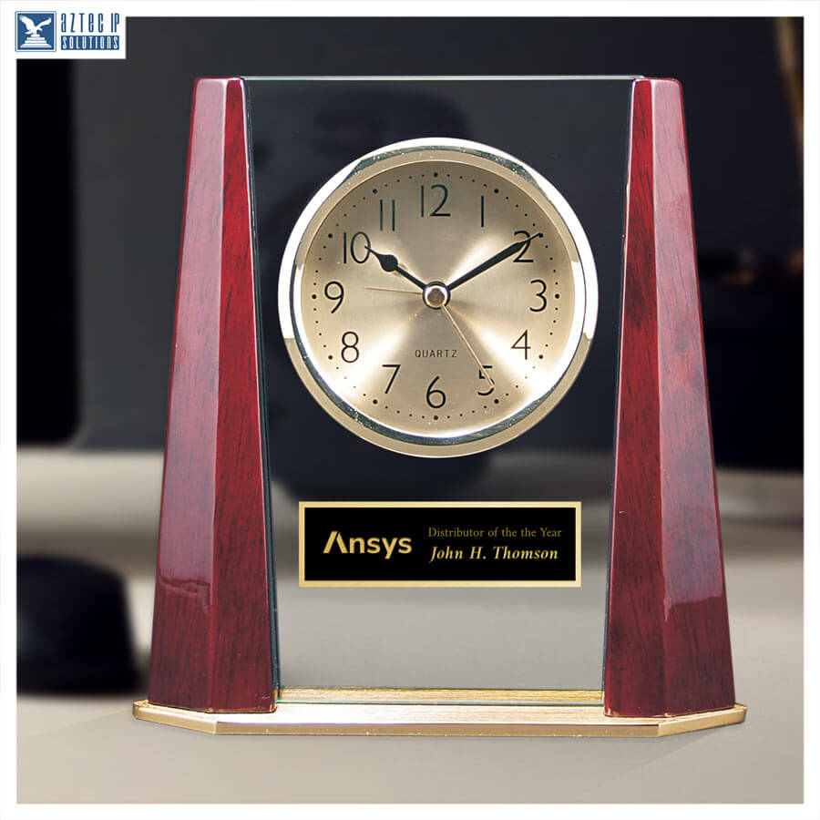 Service Award Desk Clock - Elegant Rosewood Glass DC-JDT-138