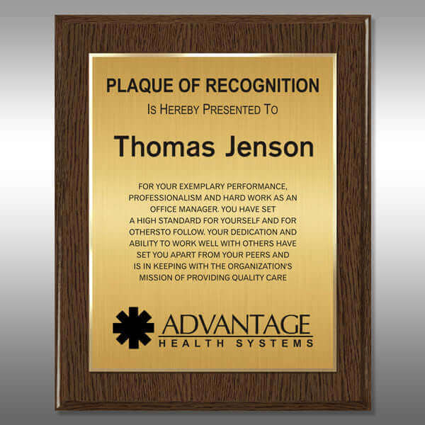 Award-Winning Plaque - Walnut Finish | AP-W15 in 7 Sizes